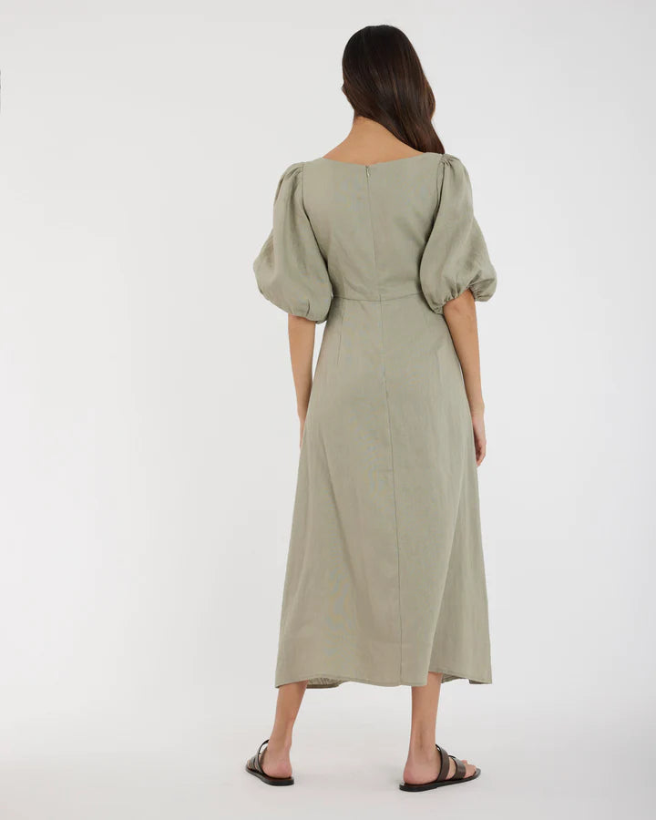 Romilly Linen Midi Dress Sage | Amelius – Ted & Olive Boutique